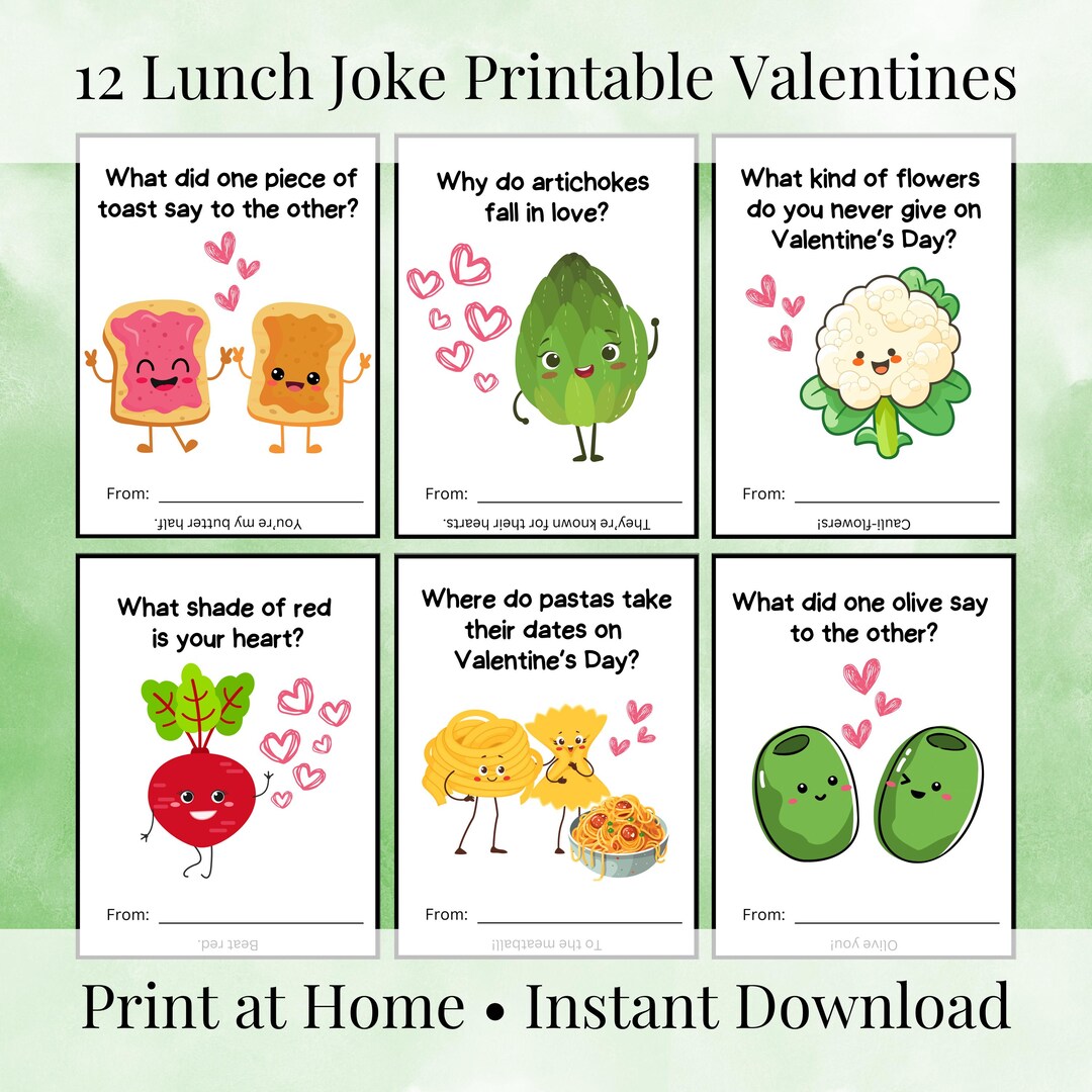 Printable Food Theme Joke Valentines Instant Download Valentine Lunch ...