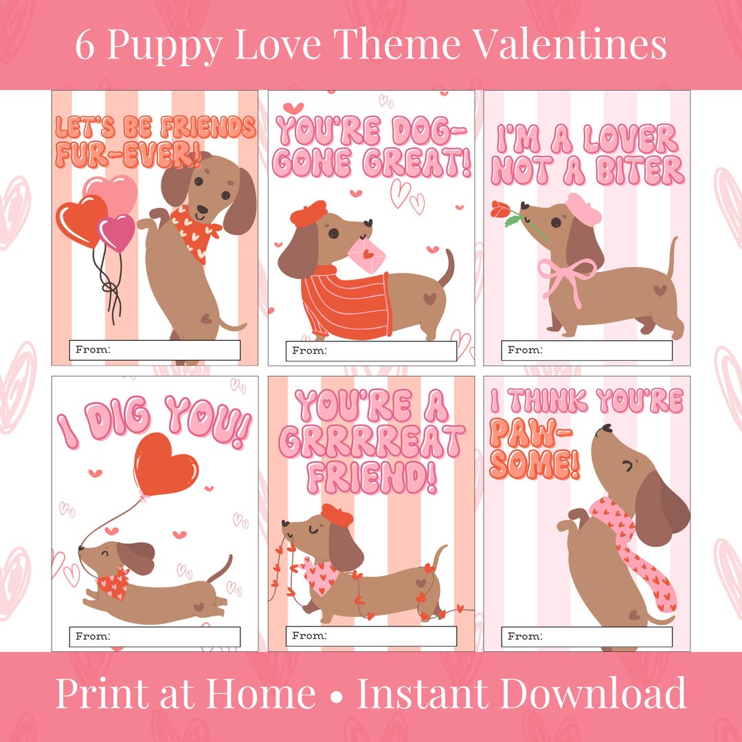 Printable Puppy Theme Valentines | Instant Download Valentine ...