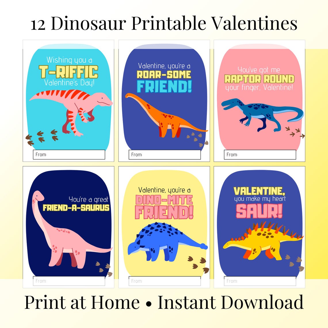 Printable Dinosaur Valentines | Instant Download Valentine | Kids ...