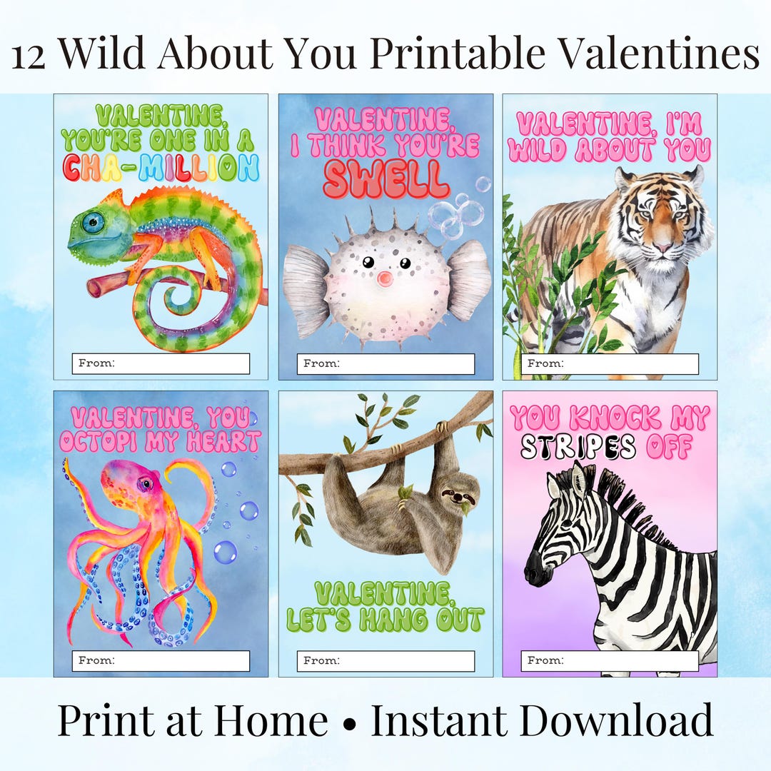 Printable Wild About You Valentines Instant Download Valentine Wild ...
