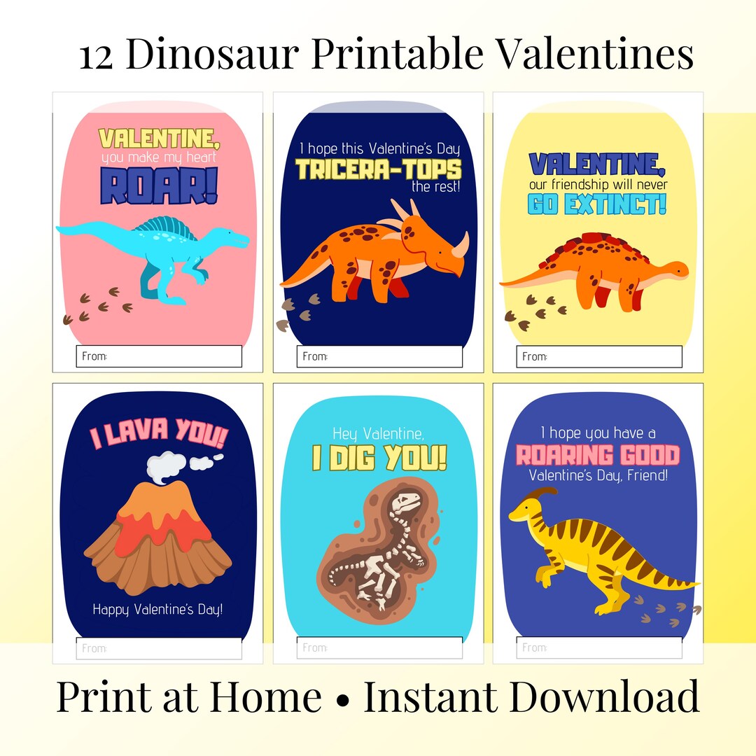Printable Dinosaur Valentines Instant Download Valentine Kids Dinosaur ...