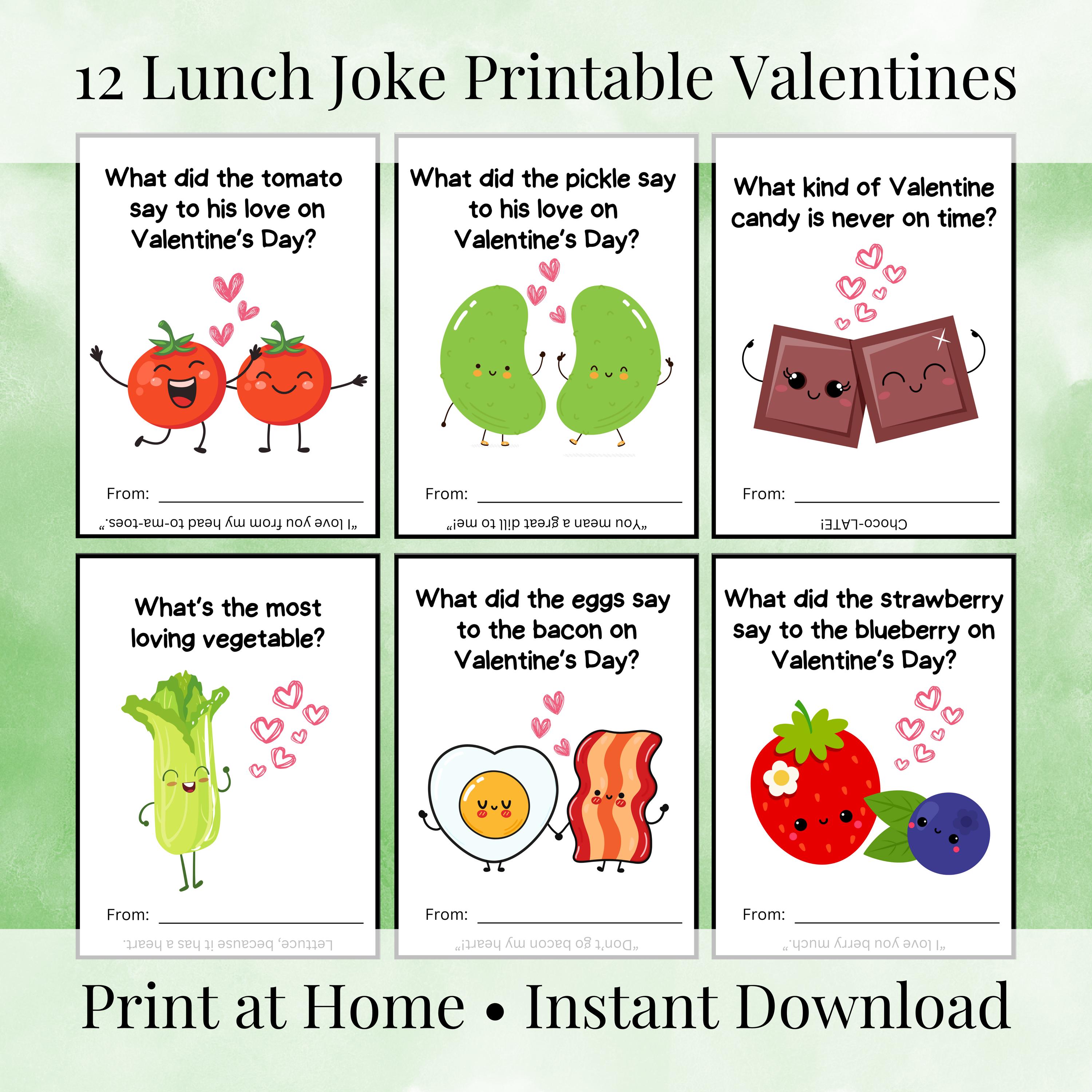 Printable Food Theme Joke Valentines Instant Download Valentine Lunch ...