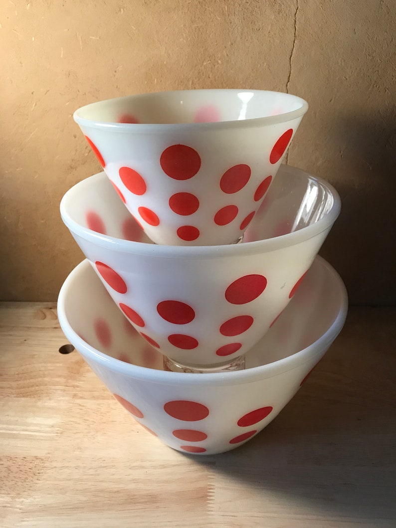 Vintage Fire King Red Dot 3 Bowls Collectible Mixing Bowls - Etsy