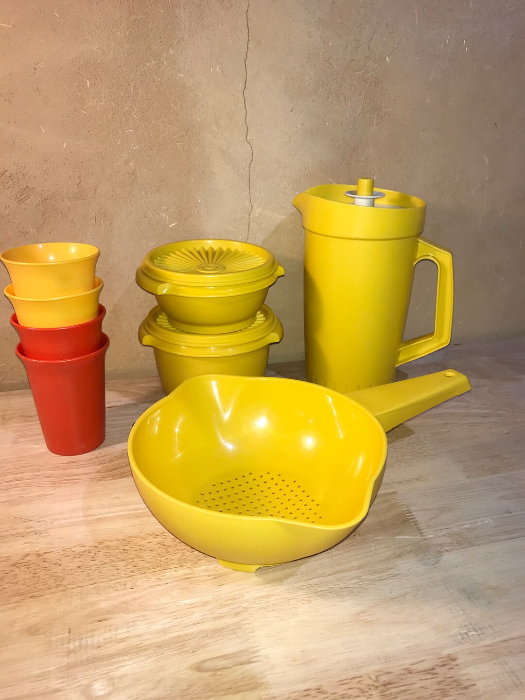 Vintage Tupperware Retro Lot Sunny Yellow, Pitcher, Strainer, Bell ...