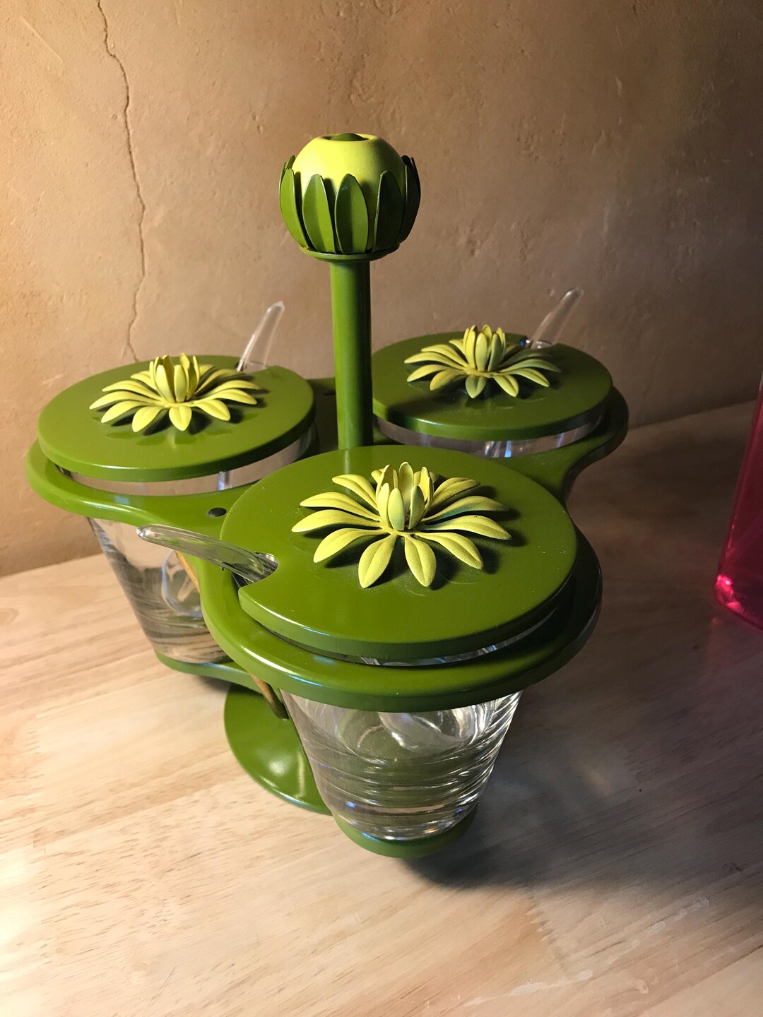 Vintage Metal Condiment Caddy Lotus Flowers RARE Midcentury Collectible ...