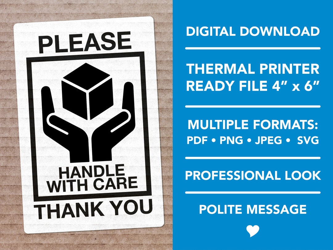 Handle With Care Label: 4x6 Thermal Printer File (digital Download) - Etsy