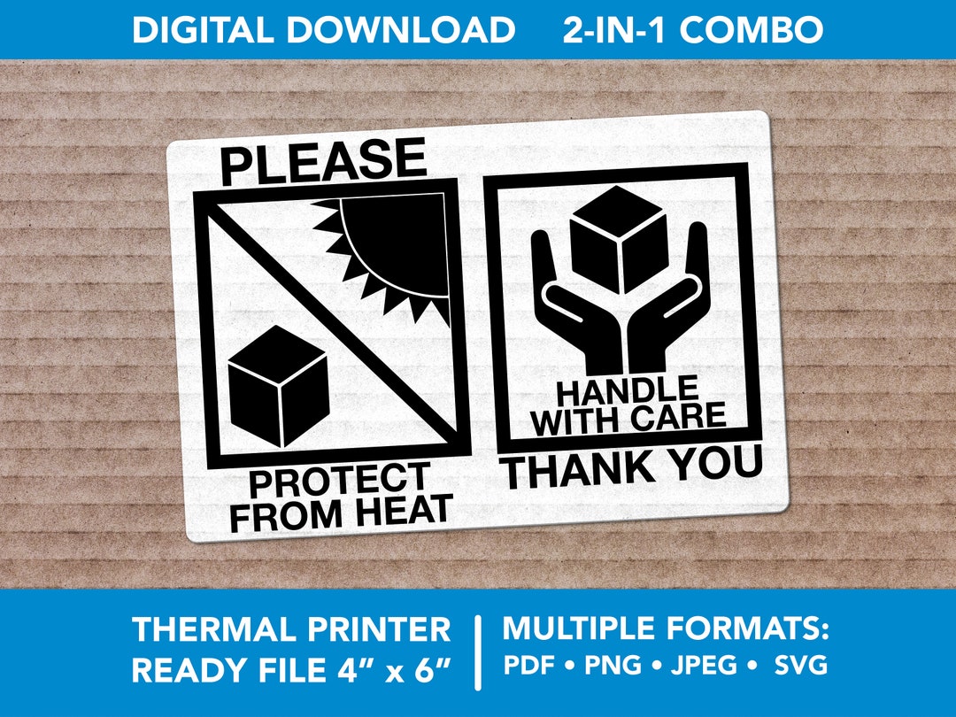 Shipping Warning Label 2-in-1 | Handle + Heat Warning | Instant Digital ...