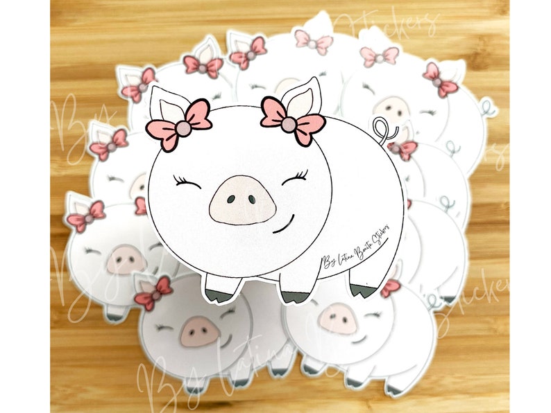 Pig With Bows Cute Pig Kawaii Pig Smiling Bear Pink Pig - Etsy