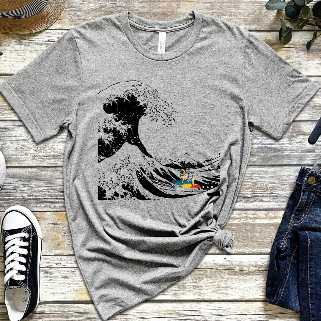 Pug Surfing Great Wave Shirt, Unisex Pug Shirt, Pug Lover Shirt, Dog ...