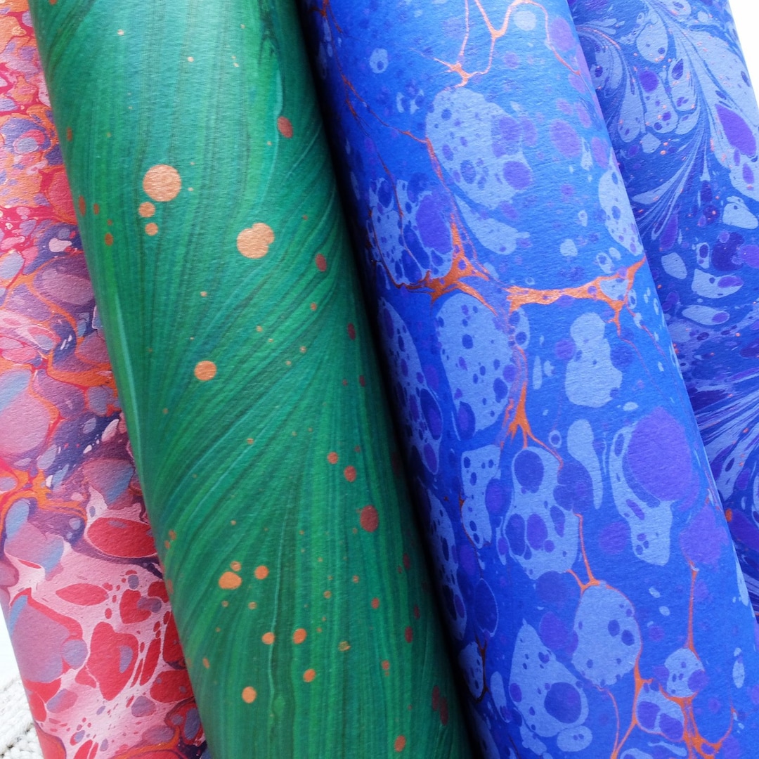 A3 Hand Marbled Paper | Chevron, Spanish Ripple, Metallic Vein Stone ...