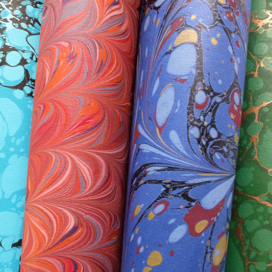 A3 Hand Marbled Paper Flame, Drawn Stone, Metallic Vein Stone Patterns ...