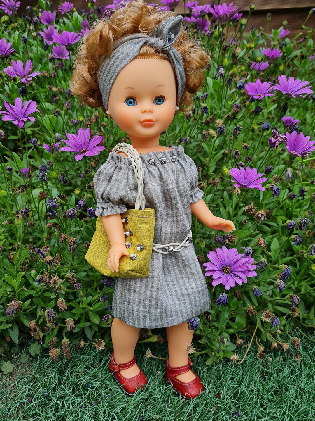 Exclusive Outfit for Famosa Nancy Doll: Striped Dress + Lined Bag, Belt ...