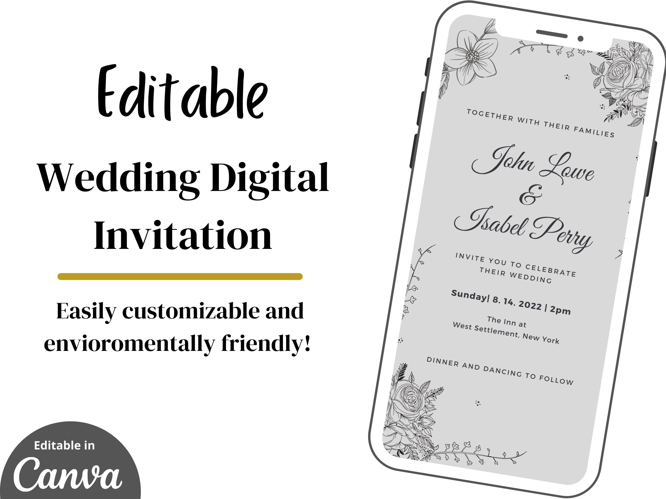 Electronic Invitation Template, Wedding Evite, Text Message Invite ...