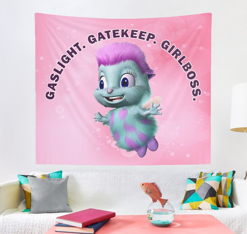 Bibble Gaslight Gatekeep Girlboss Tapestry, Hostel Dorm Decor, Funny ...