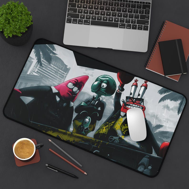 Spongebob Mafia Desk Mat, Squidward and Gang Gaming Mouse Pad, Office ...