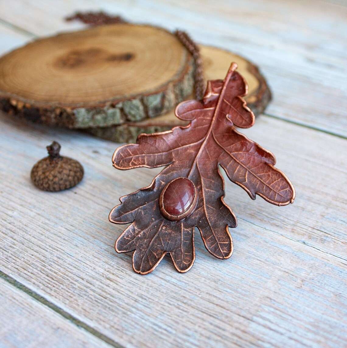 Real Oak Tree Leaf Agate Necklace, Botanical Jewelry, Boho Witchy ...