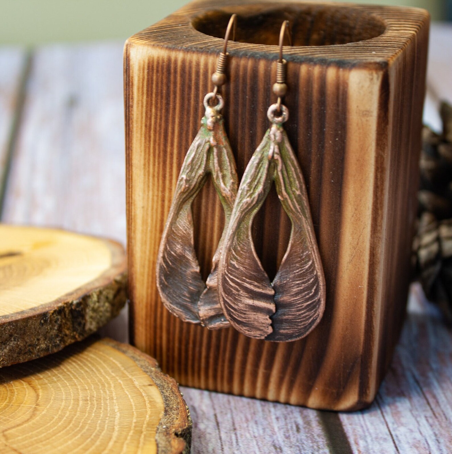 Maple Key Dangle Earrings, Copper Natural Maple Seeds Earrings, Unique ...