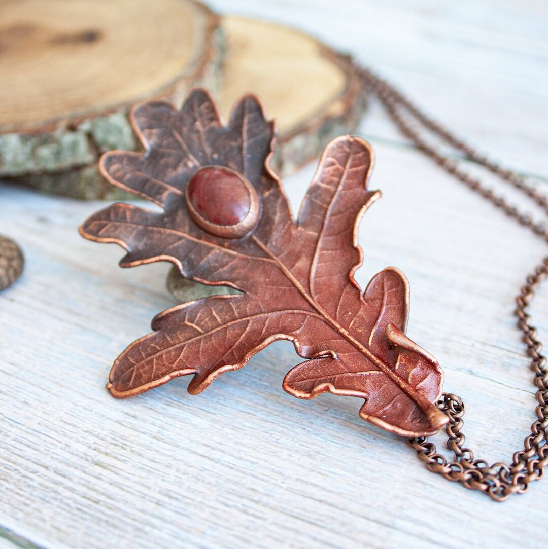 Real Oak Tree Leaf Agate Necklace, Botanical Jewelry, Boho Witchy ...