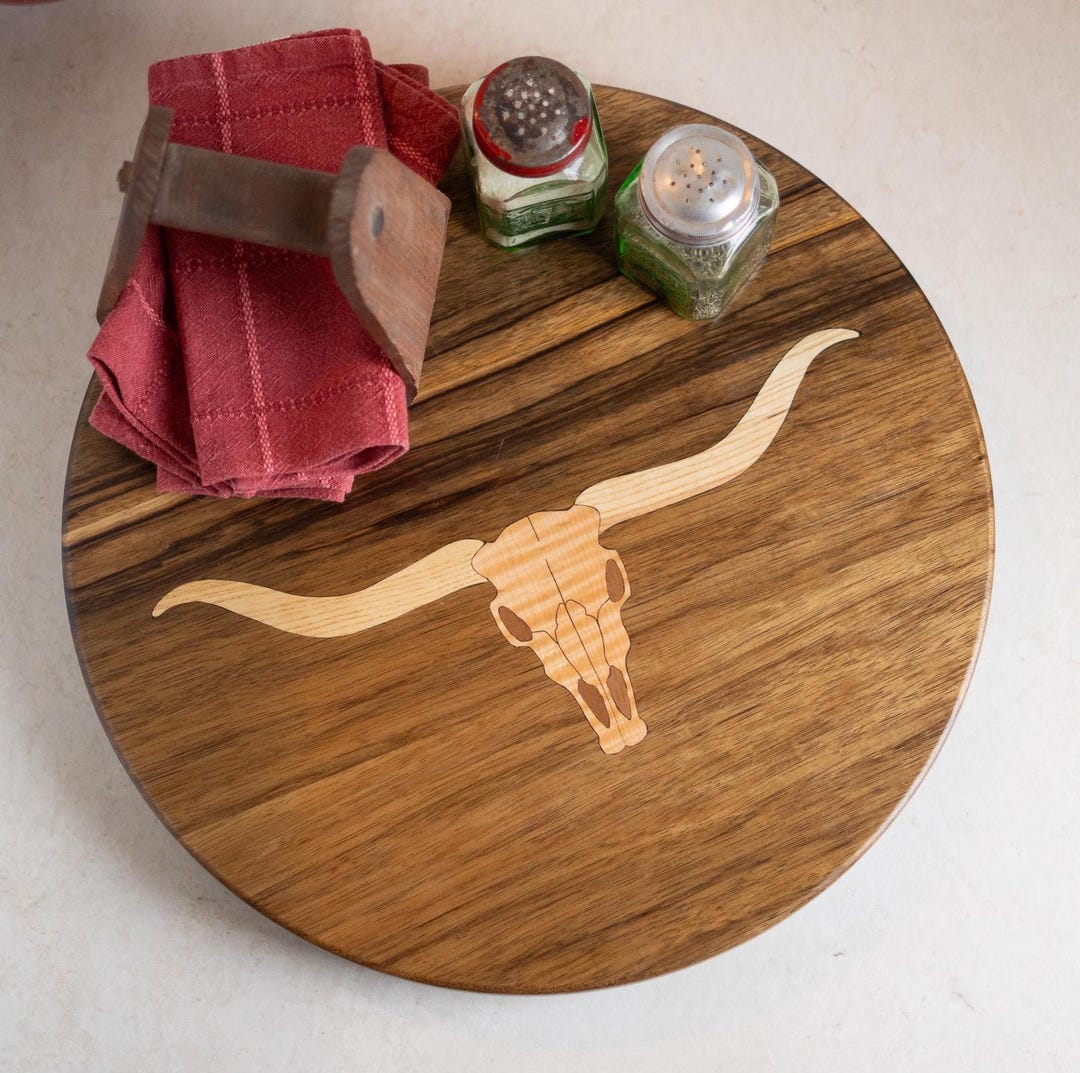18" Lazy Susan Longhorn Inlay, Rustic Lazy Susan With Longhorn Pattern ...