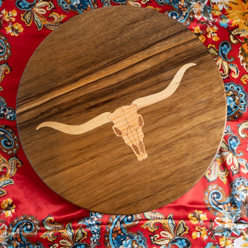 18" Lazy Susan Longhorn Inlay, Rustic Lazy Susan With Longhorn Pattern ...