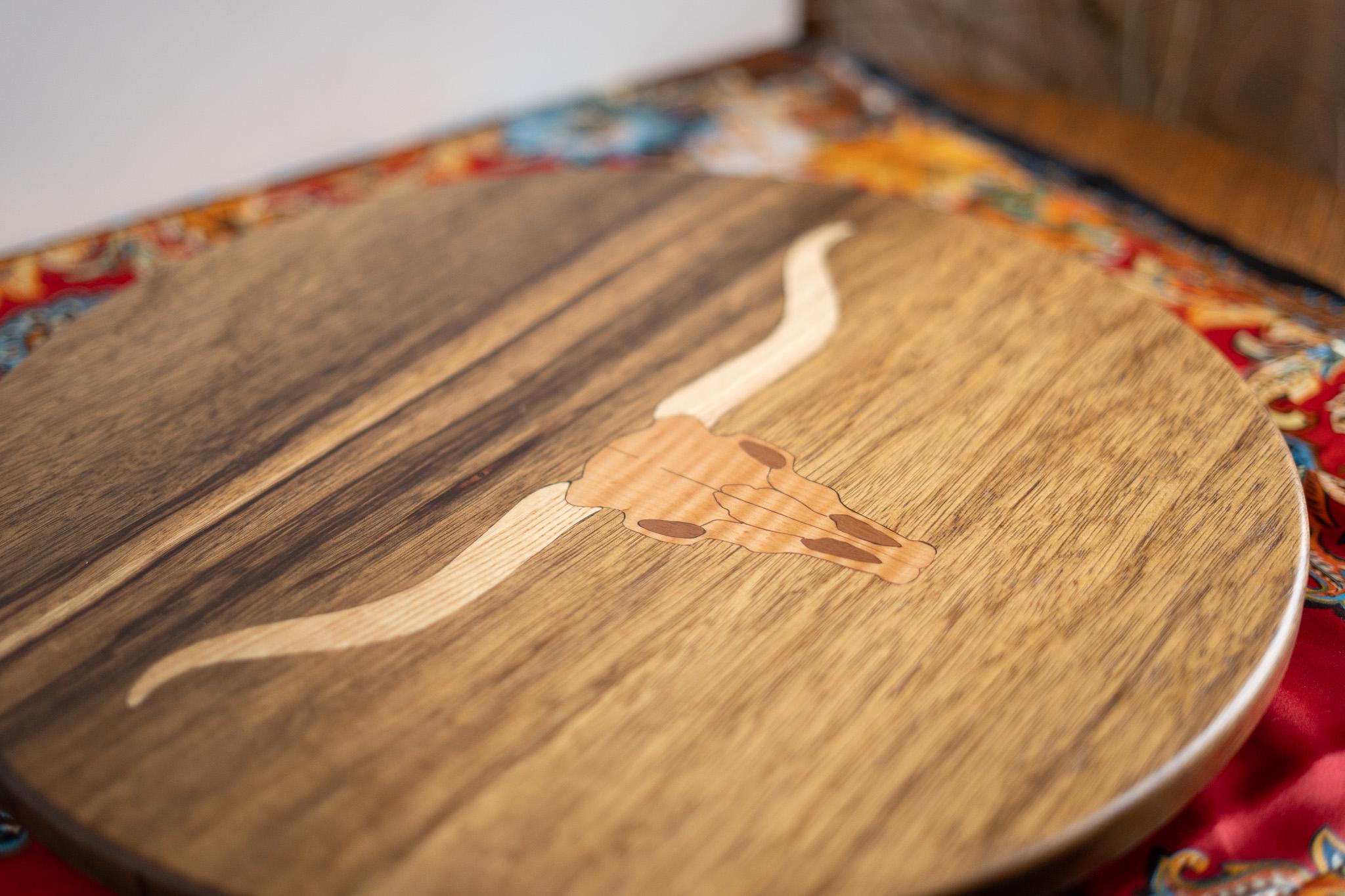 18" Lazy Susan Longhorn Inlay, Rustic Lazy Susan With Longhorn Pattern ...