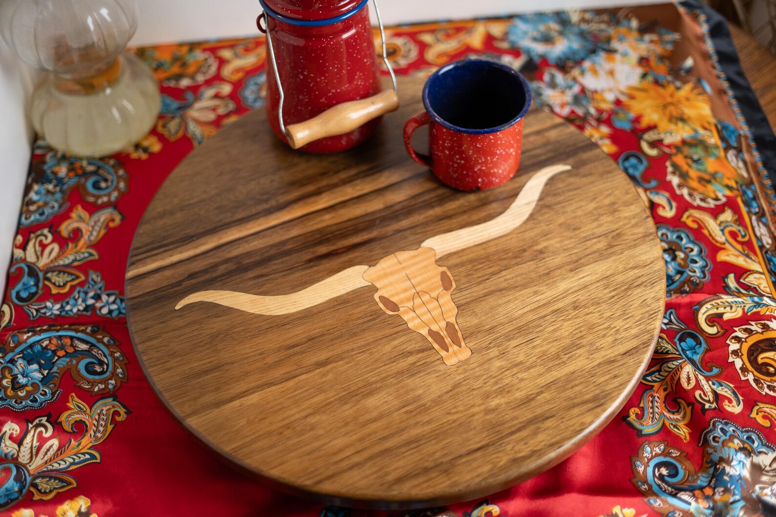 18" Lazy Susan Longhorn Inlay, Rustic Lazy Susan With Longhorn Pattern ...