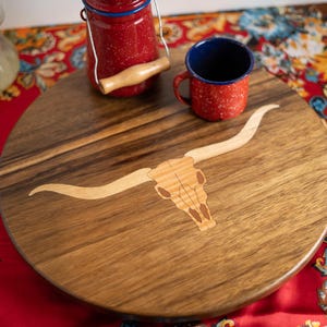 18" Lazy Susan Longhorn Inlay, Rustic Lazy Susan With Longhorn Pattern ...