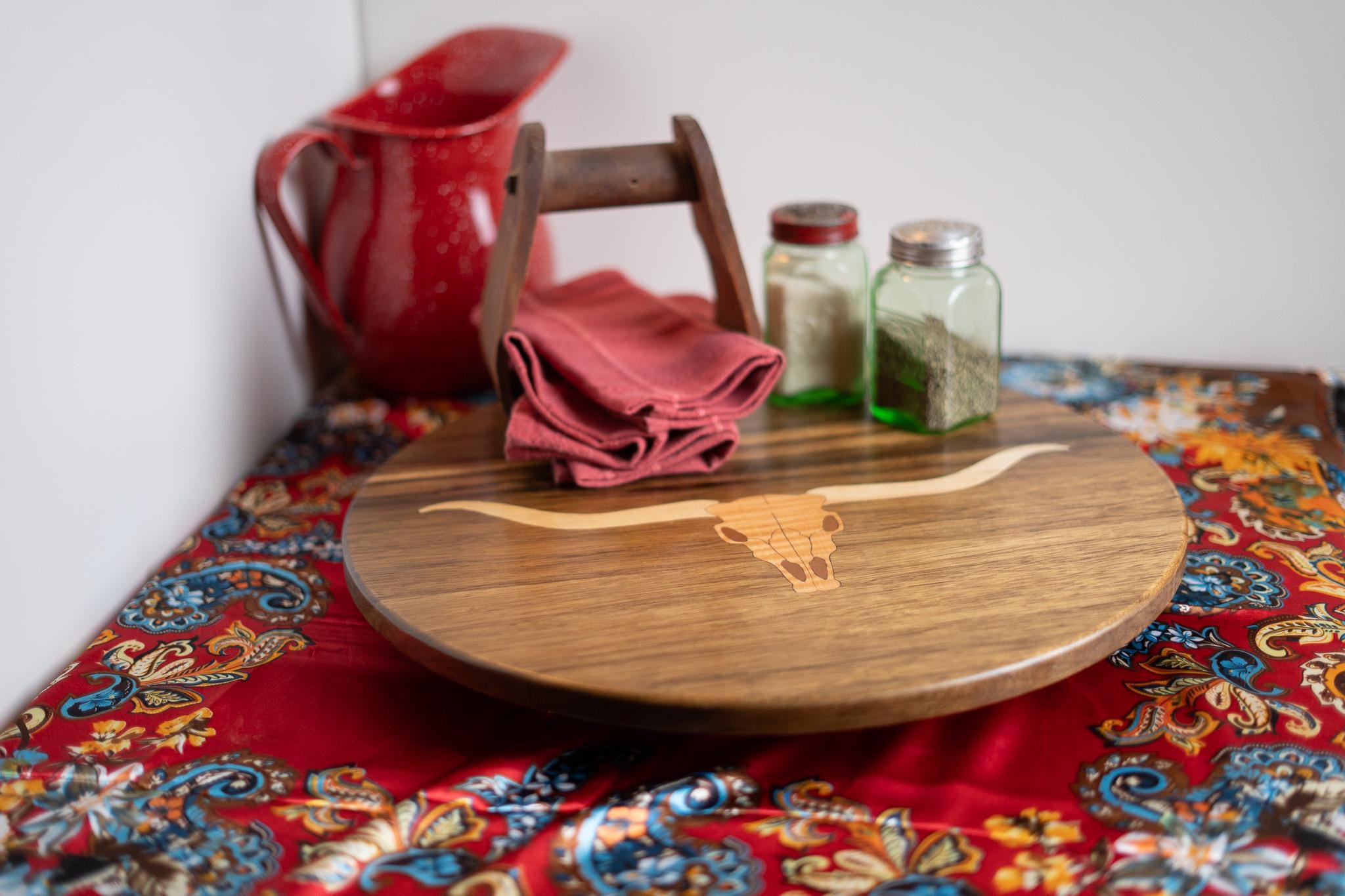 18" Lazy Susan Longhorn Inlay, Rustic Lazy Susan With Longhorn Pattern ...