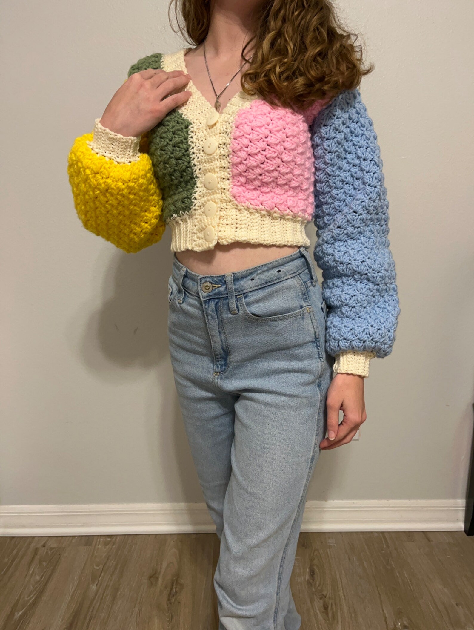 Color Block Crochet Cardigan - Etsy