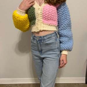 Color Block Crochet Cardigan - Etsy