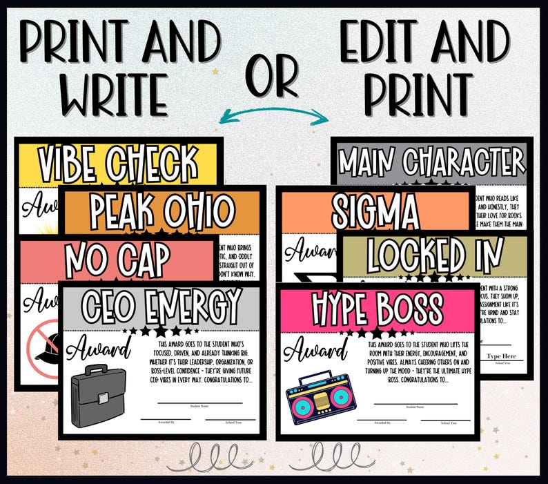 Funny Student Awards: Gen Z Slang Superlatives (printable & Editable ...