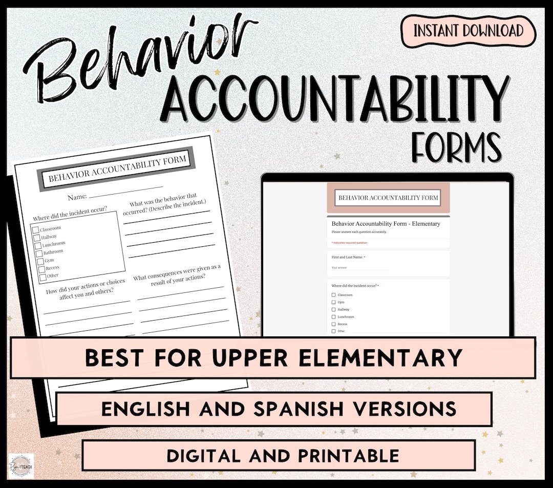 Elementary Behavior Reflection & Accountability Form | Upper Grades ...