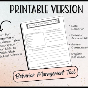 Elementary Behavior Reflection & Accountability Form | Upper Grades ...