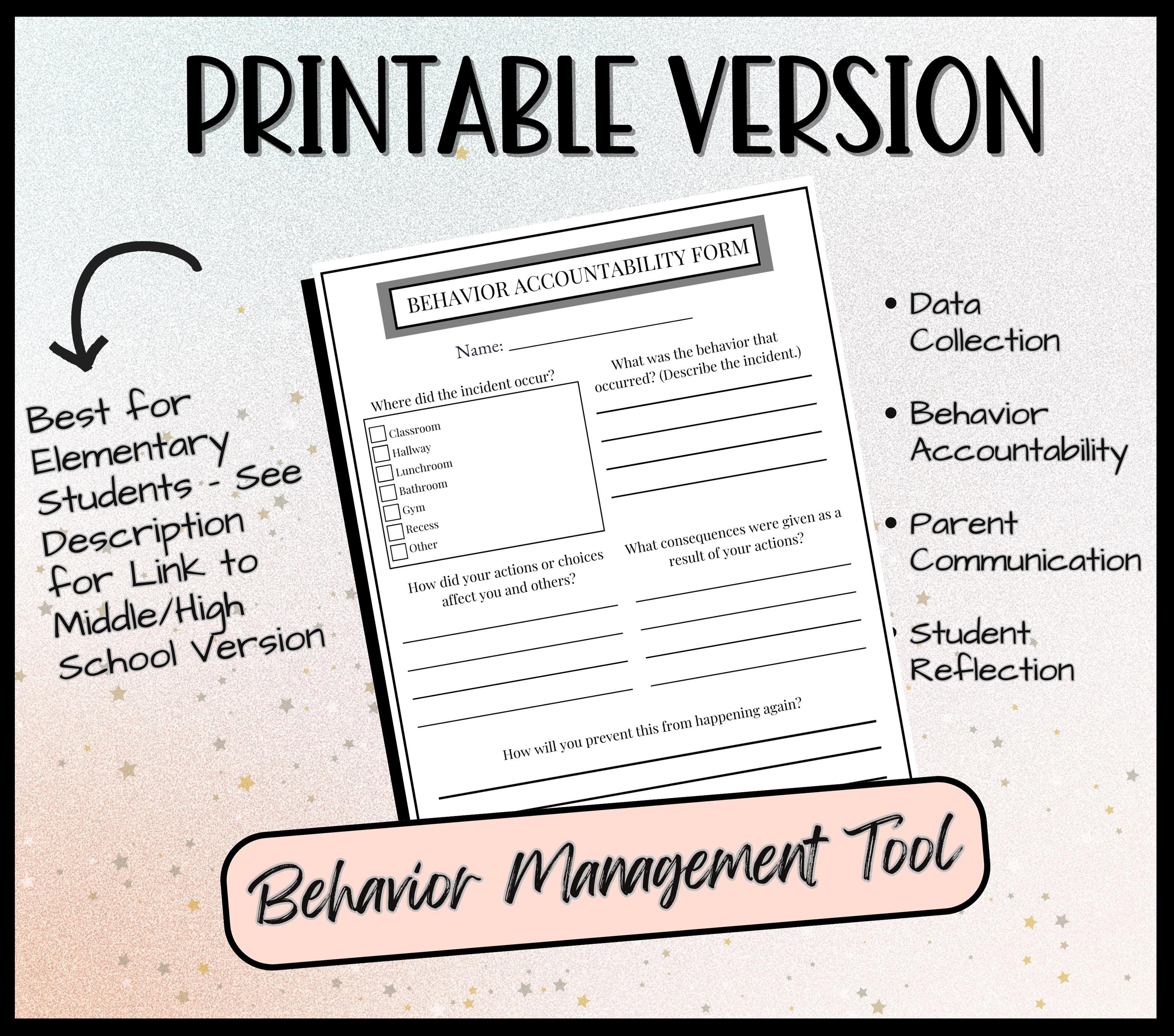 Elementary Behavior Reflection & Accountability Form | Upper Grades ...
