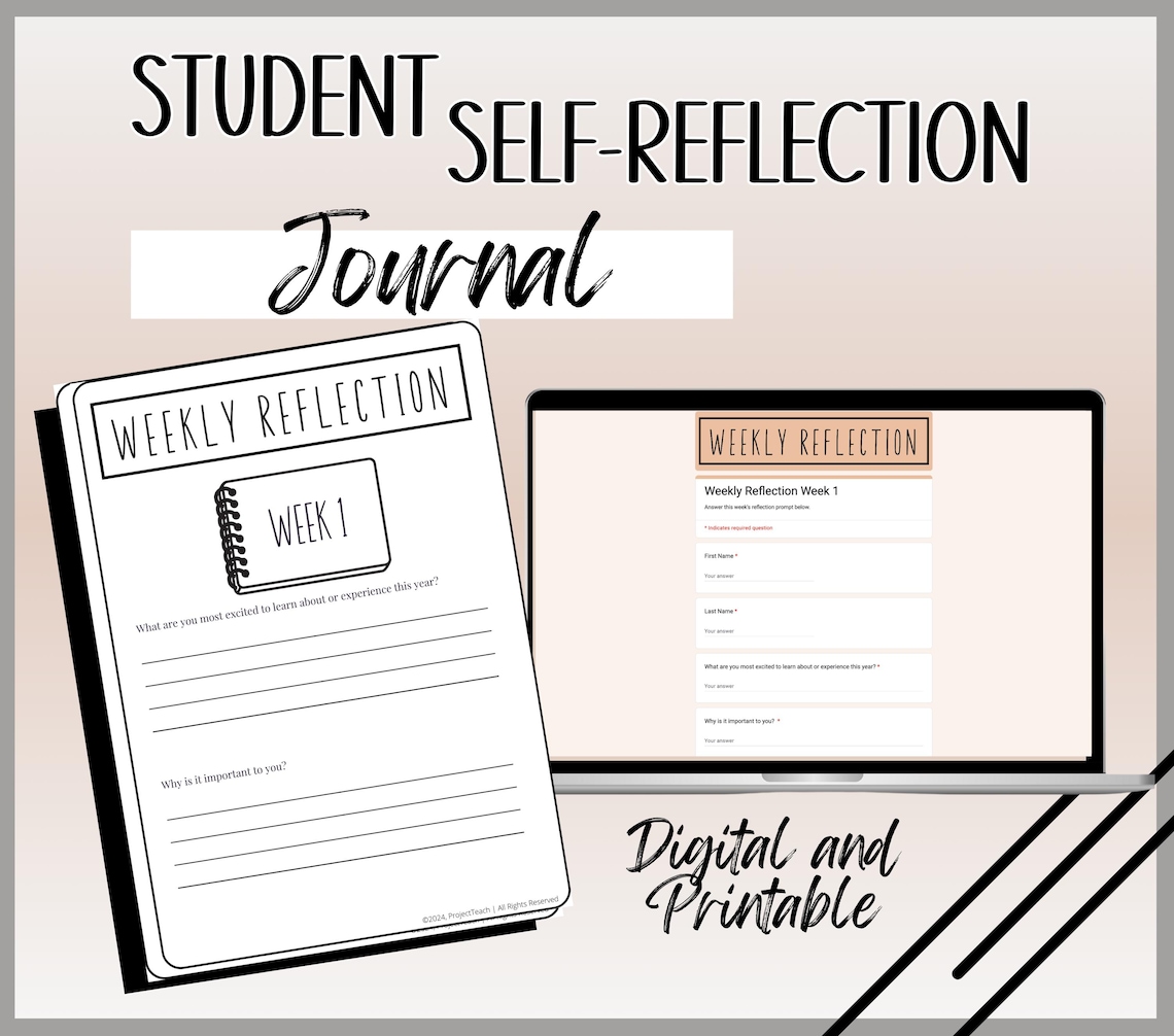 Weekly Self-reflection Journal for Students | Printable & Digital SEL ...