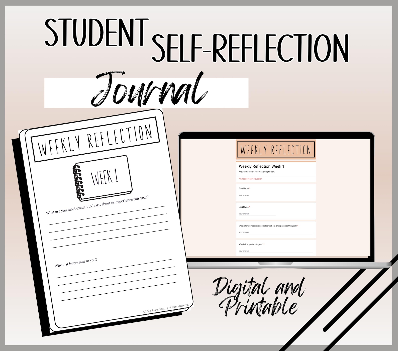 Weekly Self-reflection Journal for Students | Printable & Digital SEL ...