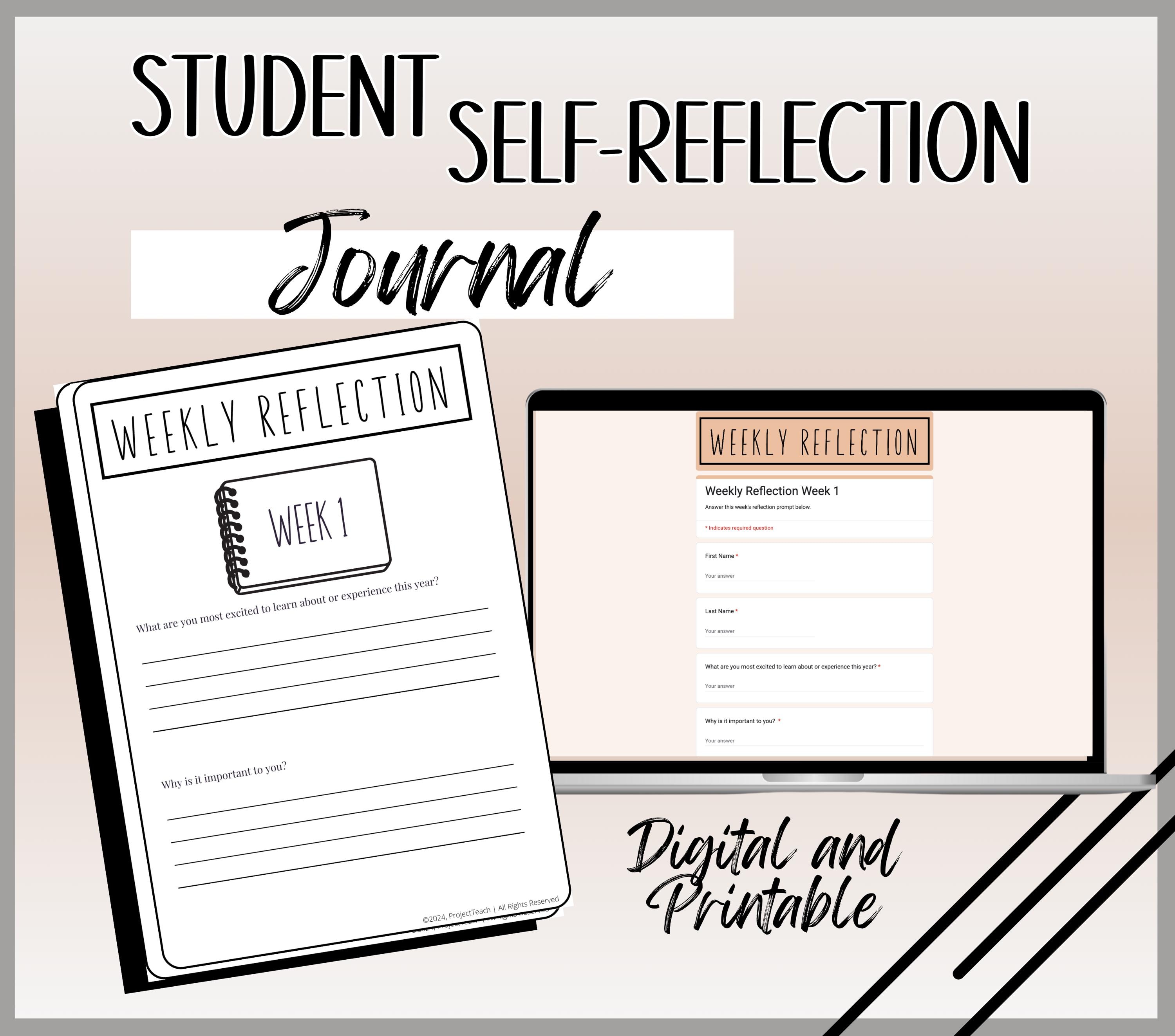 Weekly Self-reflection Journal for Students | Printable & Digital SEL ...