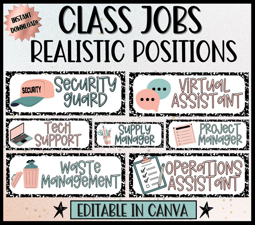 Realistic Classroom Jobs Chart: 40 Student Roles (canva & PDF) - Etsy