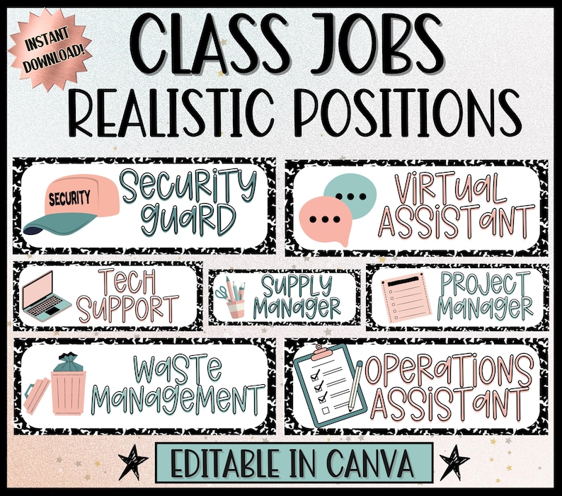 Realistic Classroom Jobs Chart: 40 Student Roles (canva & PDF) - Etsy