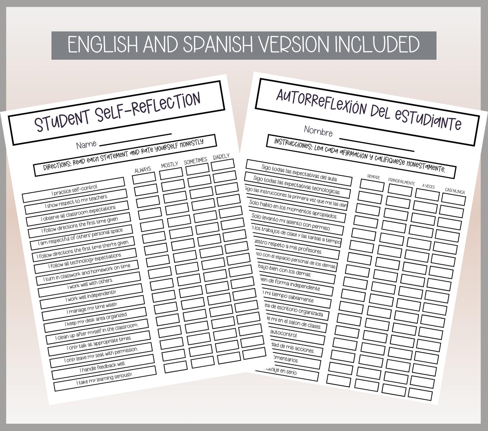 Student Self-reflection Assessment | Parent Teacher Conference Form ...