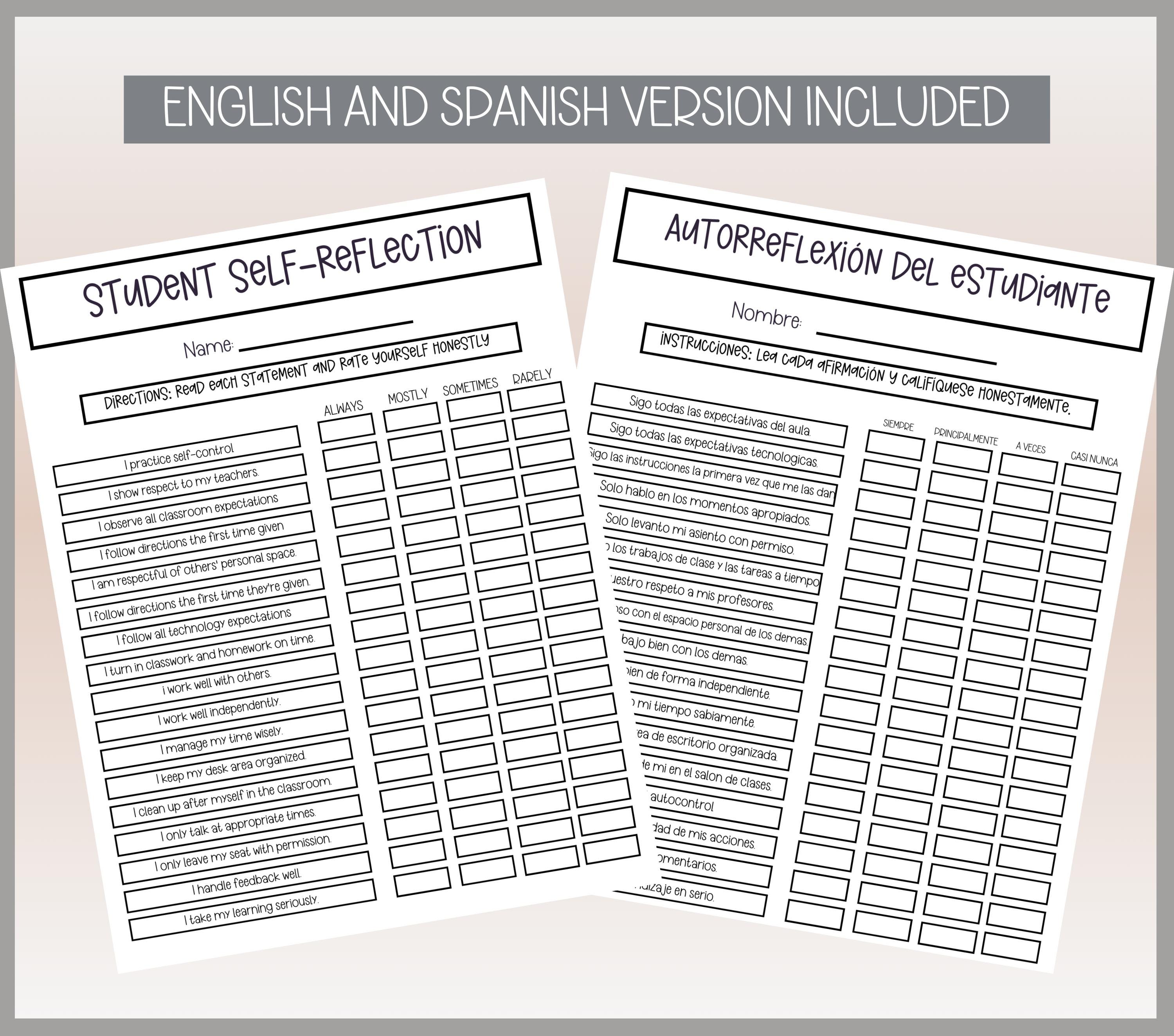 Student Self-reflection Assessment | Parent Teacher Conference Form ...
