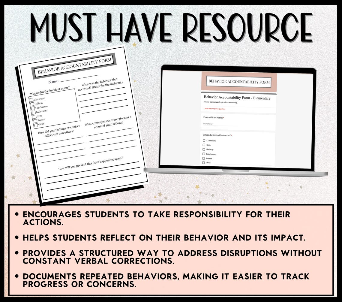 Elementary Behavior Reflection & Accountability Form | Upper Grades ...