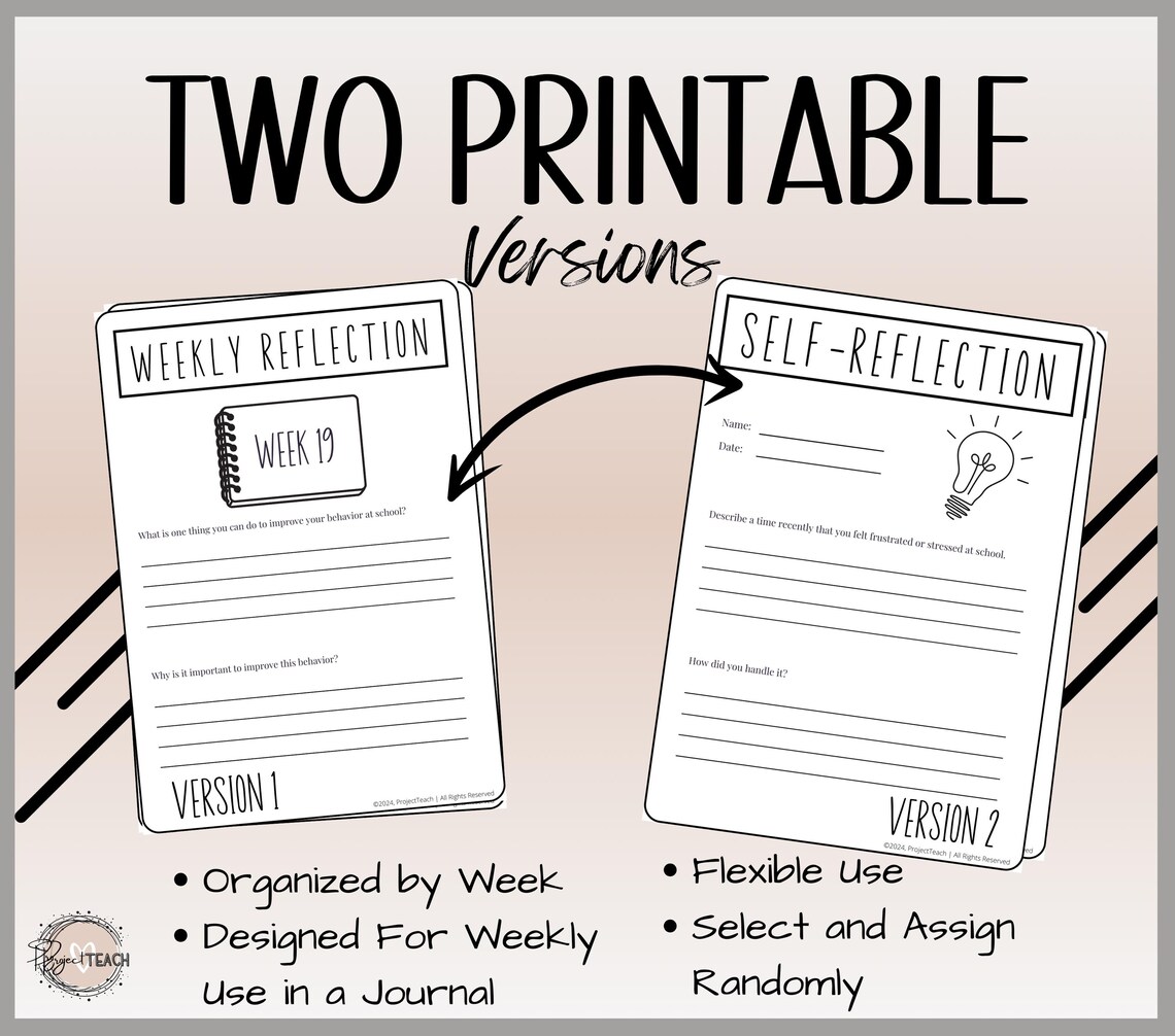 Student Self-reflection Journal: Weekly Printable & Digital SEL (180 ...