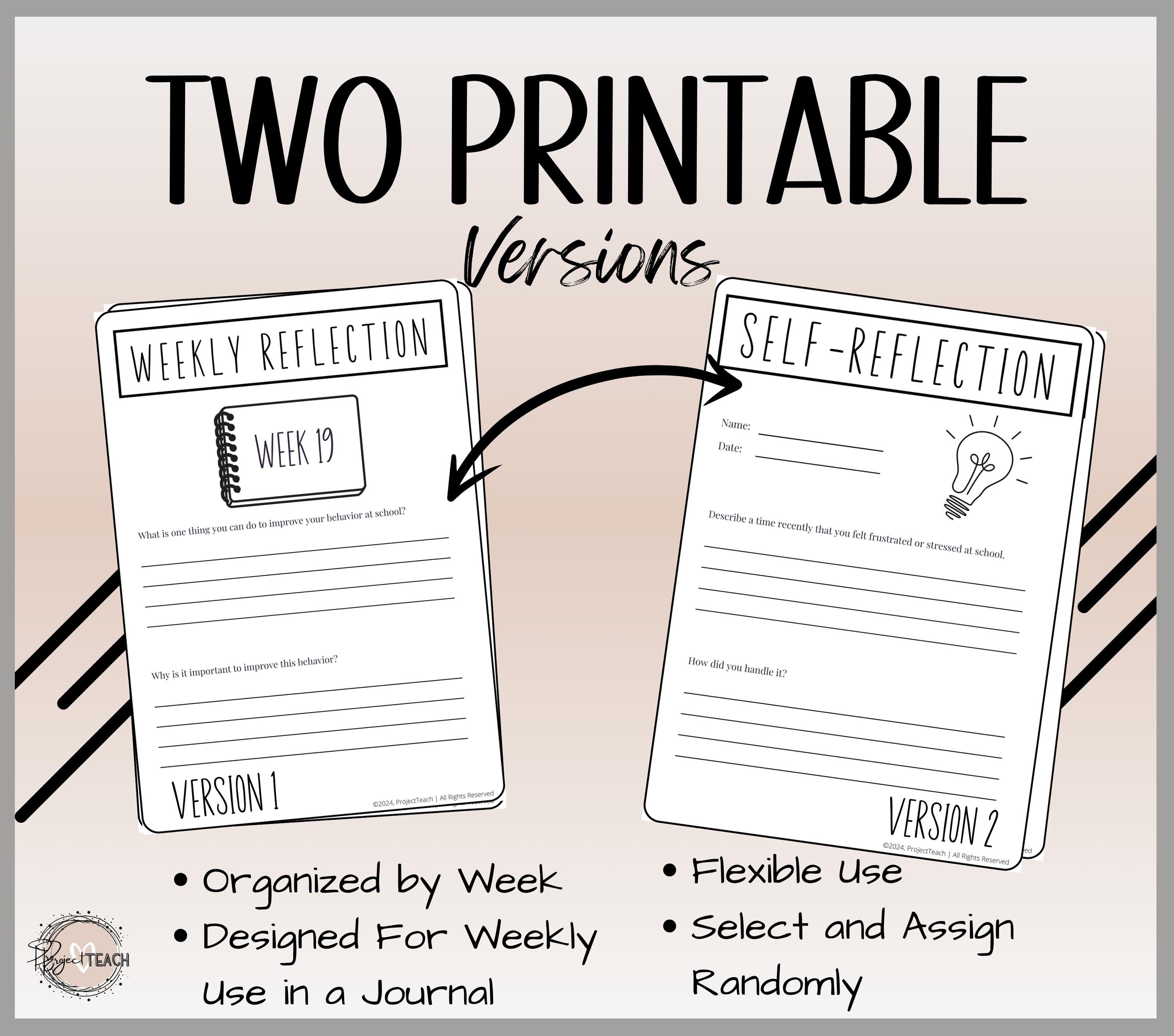 Weekly Self-reflection Journal for Students | Printable & Digital SEL ...