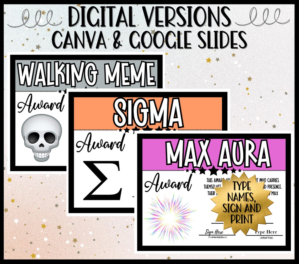 Funny End of Year Student Awards | Brain Rot Slang | Editable ...