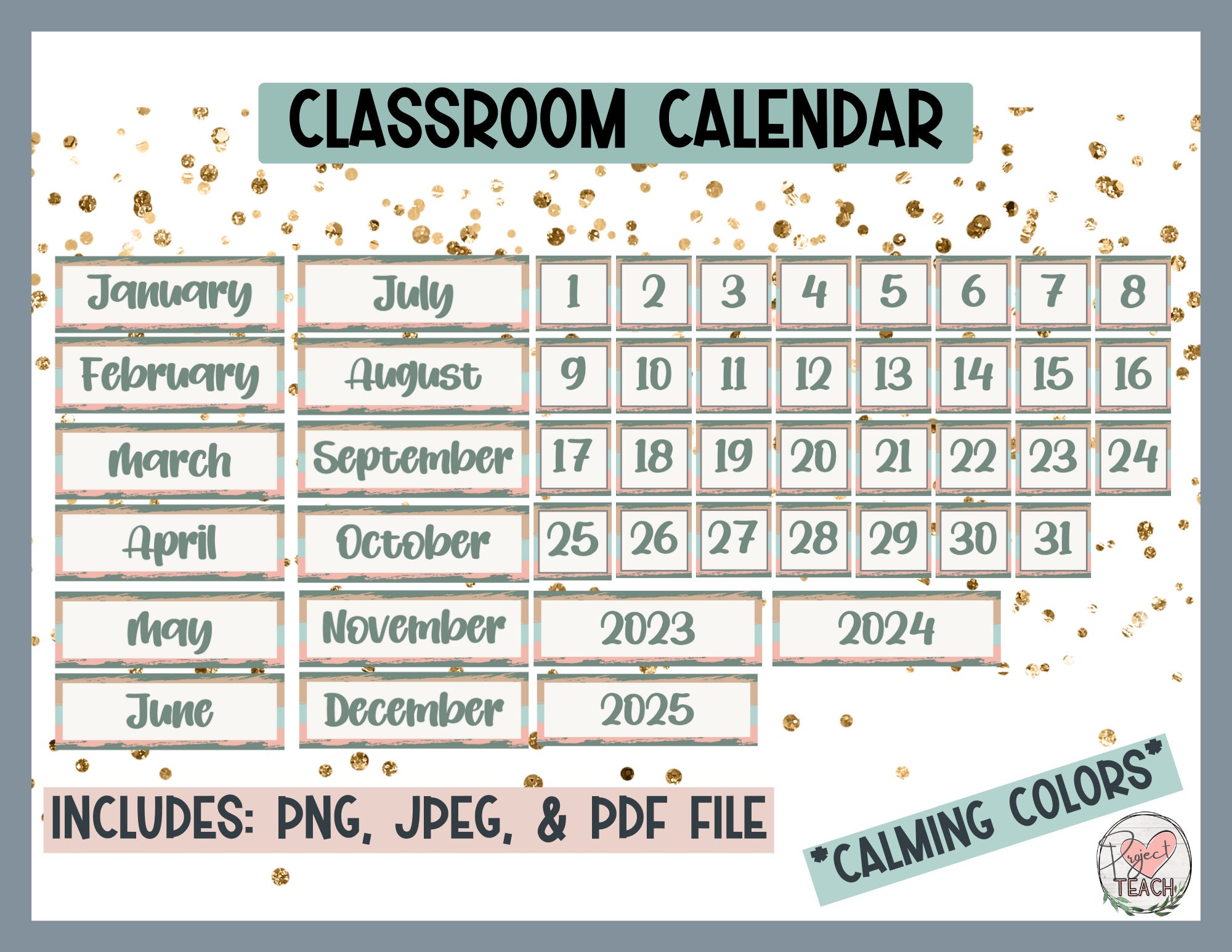 Classroom Calendar | Coral Themed Calendar | Calming Colors Class ...