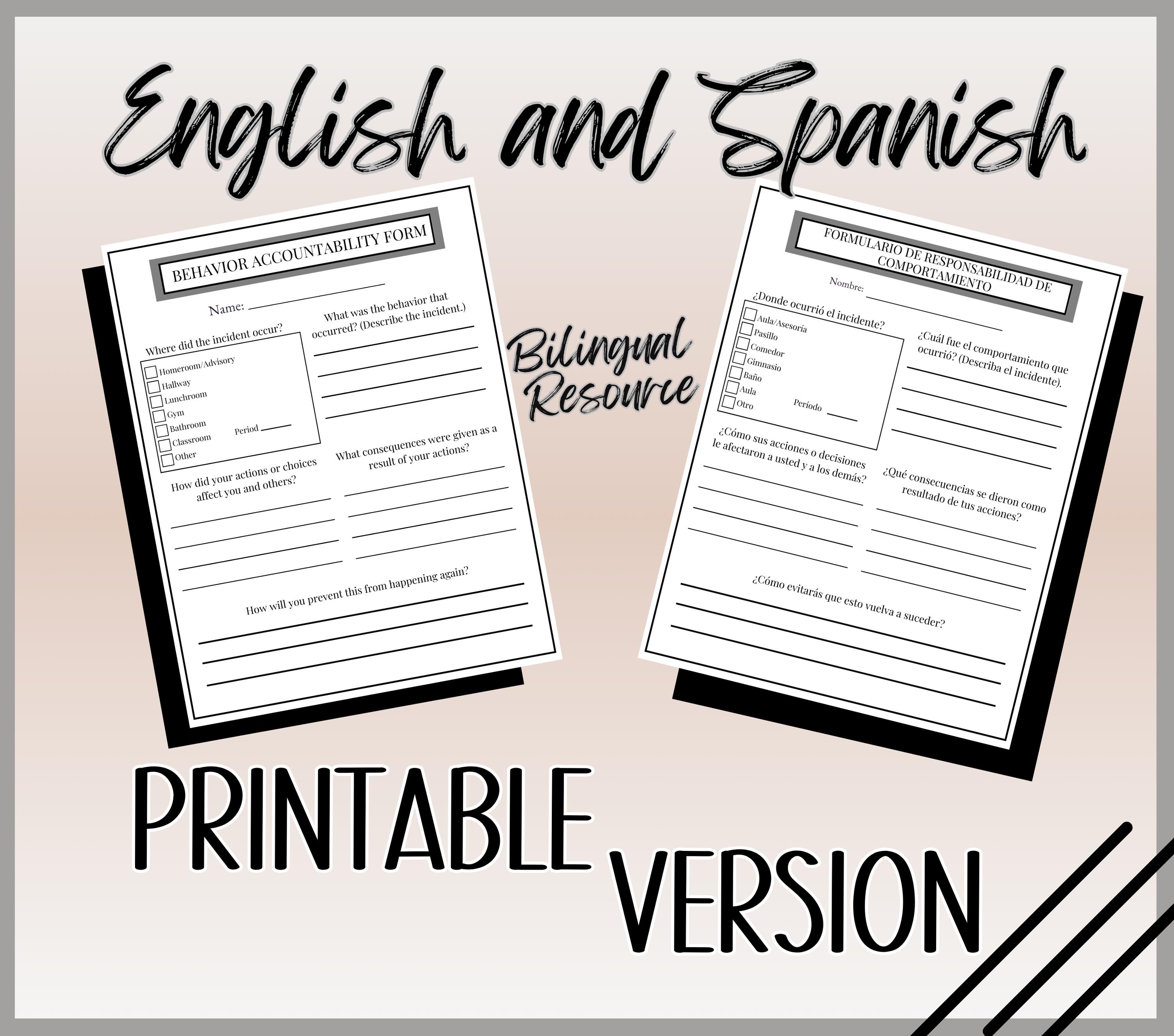 Junior High and High School Behavior Accountability Forms Behavior ...