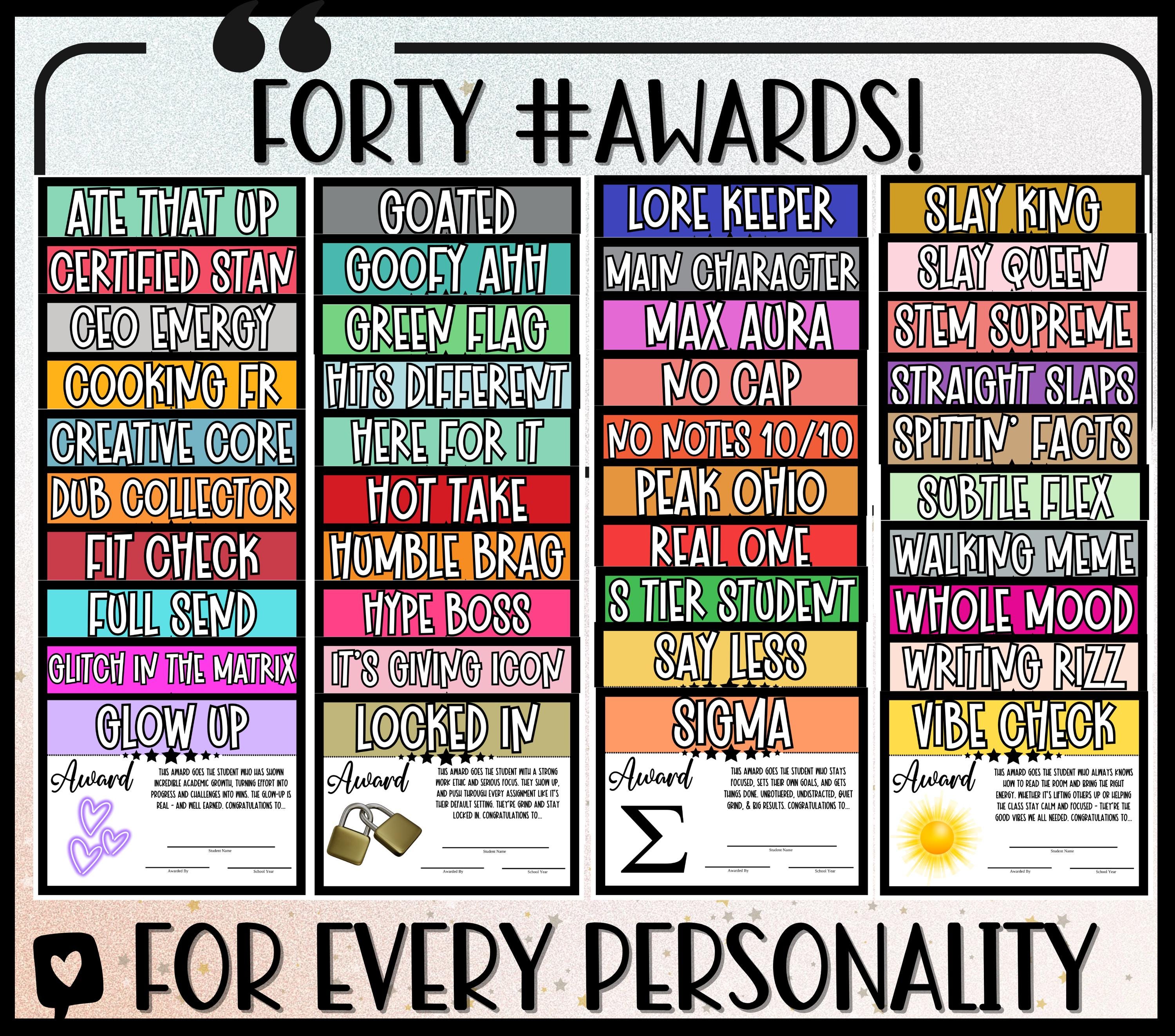 Funny Student Awards: Gen Z Slang Superlatives (printable & Editable ...