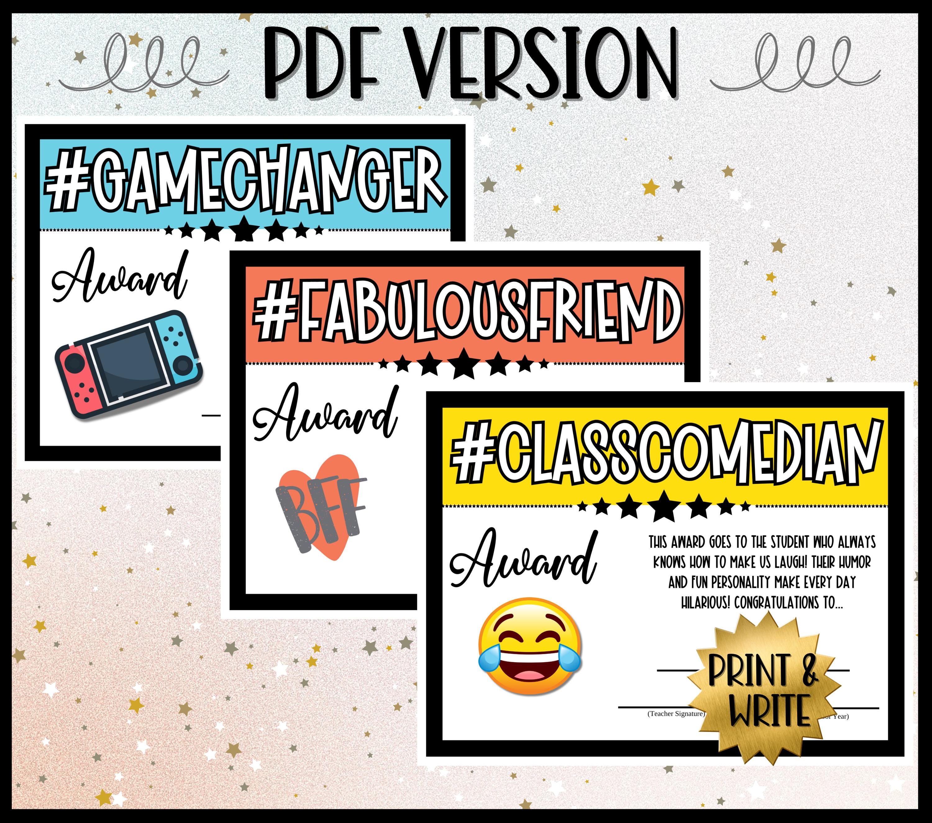 Hashtag Classroom Awards: Editable End of Year Certificates (PDF ...