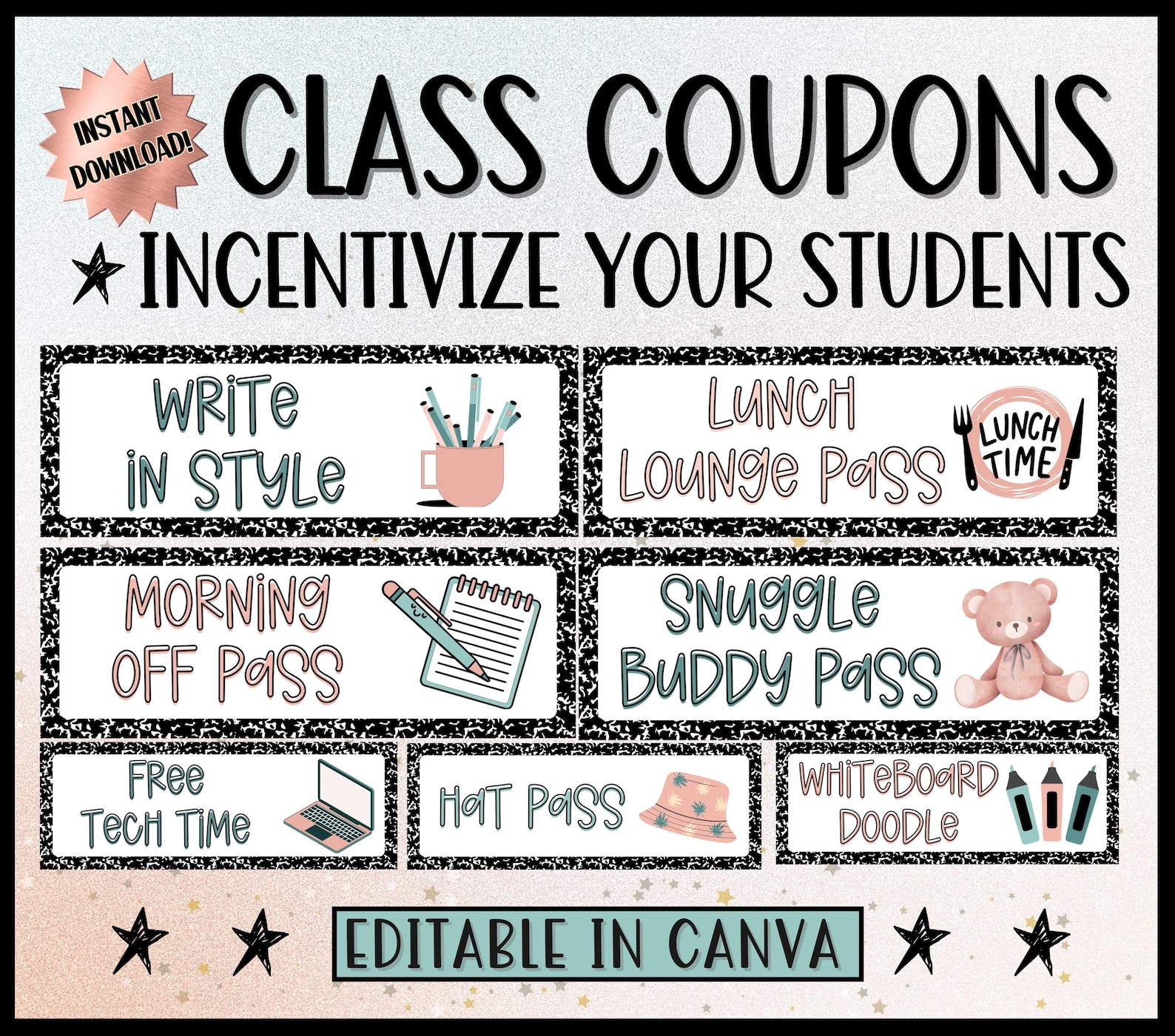 Editable Classroom Coupons | Printable Student Reward Cards | Positive ...